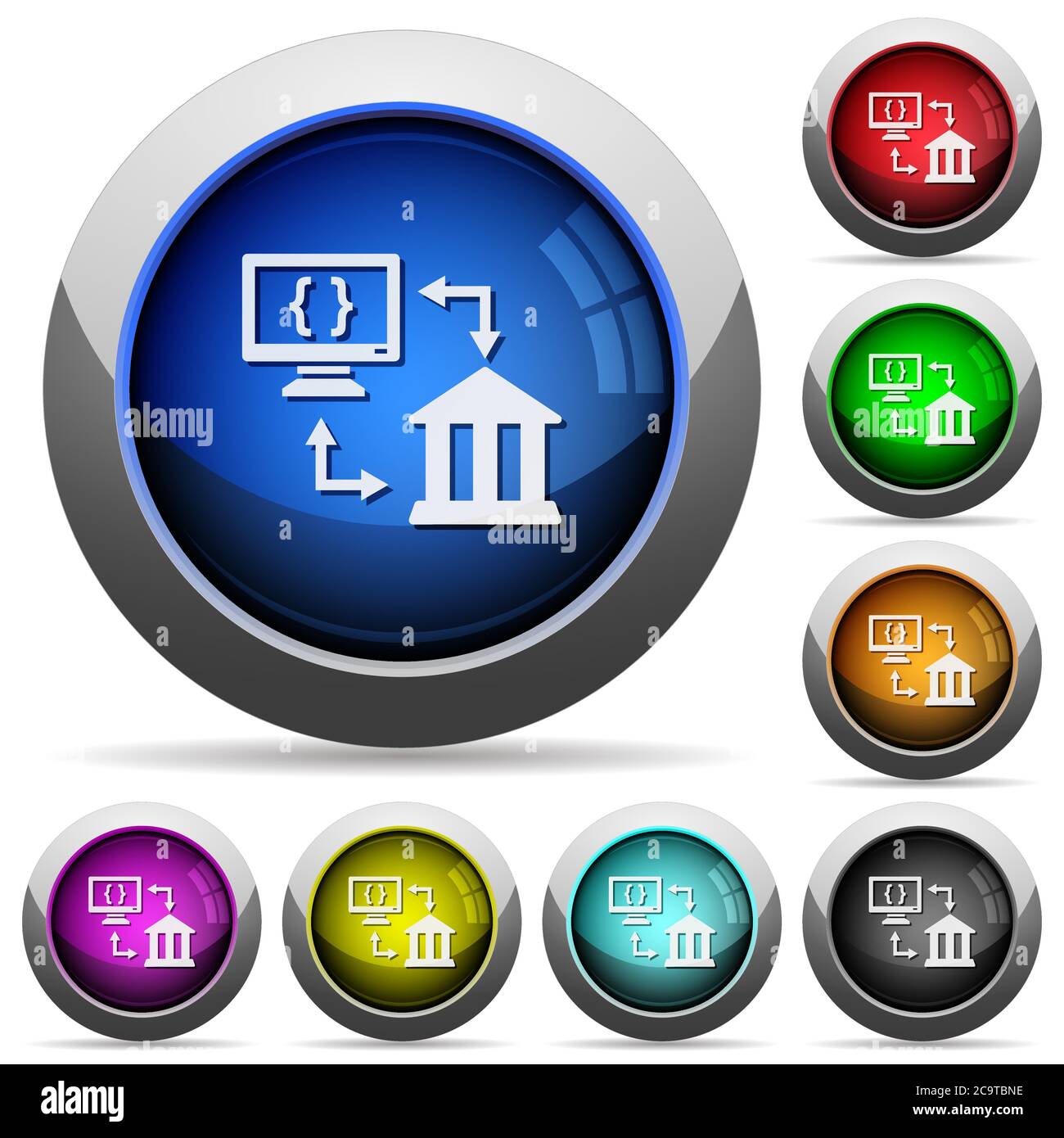 Open banking API icons in round glossy buttons with steel frames Stock ...