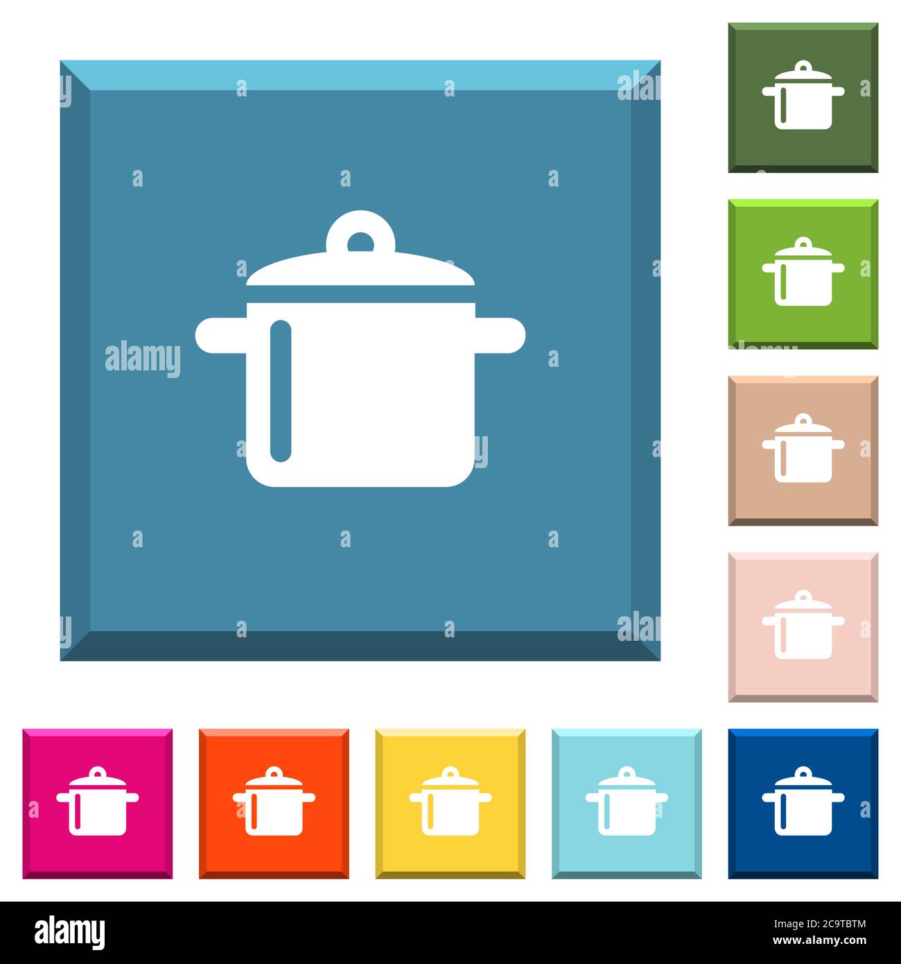 Cooking white icons on edged square buttons in various trendy colors ...