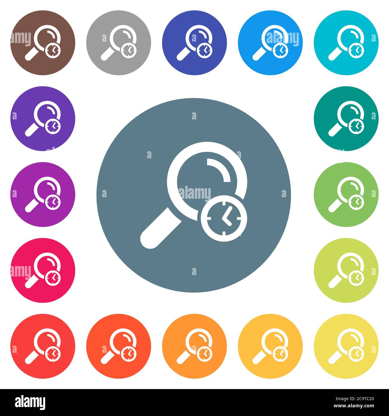 Query time flat white icons on round color backgrounds. 17 background ...