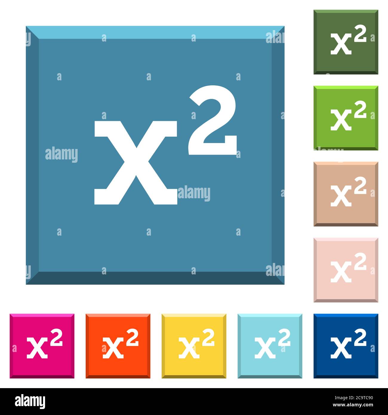 Math exponentiation white icons on edged square buttons in various ...