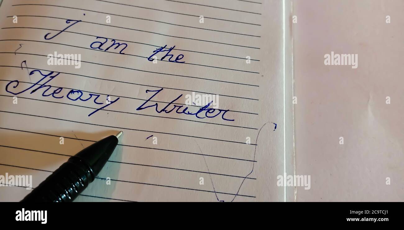 I am the theory writer word presented on paper page with pen text art ...