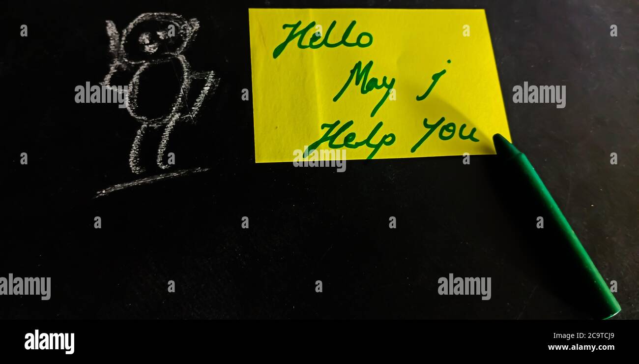 Hello may i help you business word presented with drawing art black ...