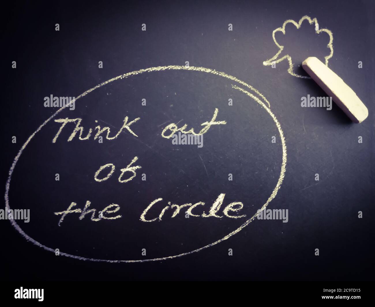 Think out of the circle business word presented with drawing art black ...