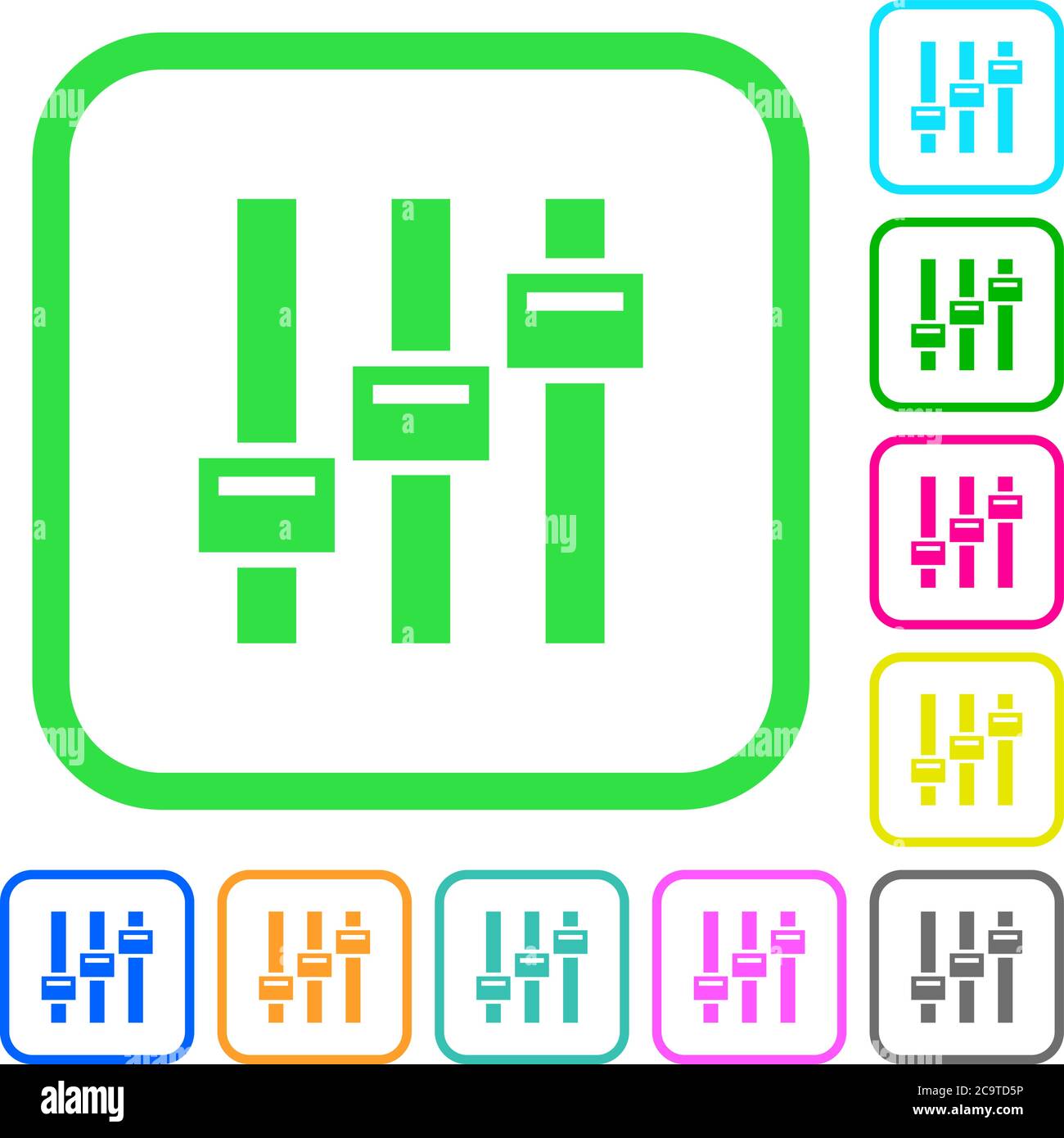 Adjust vivid colored flat icons in curved borders on white background ...