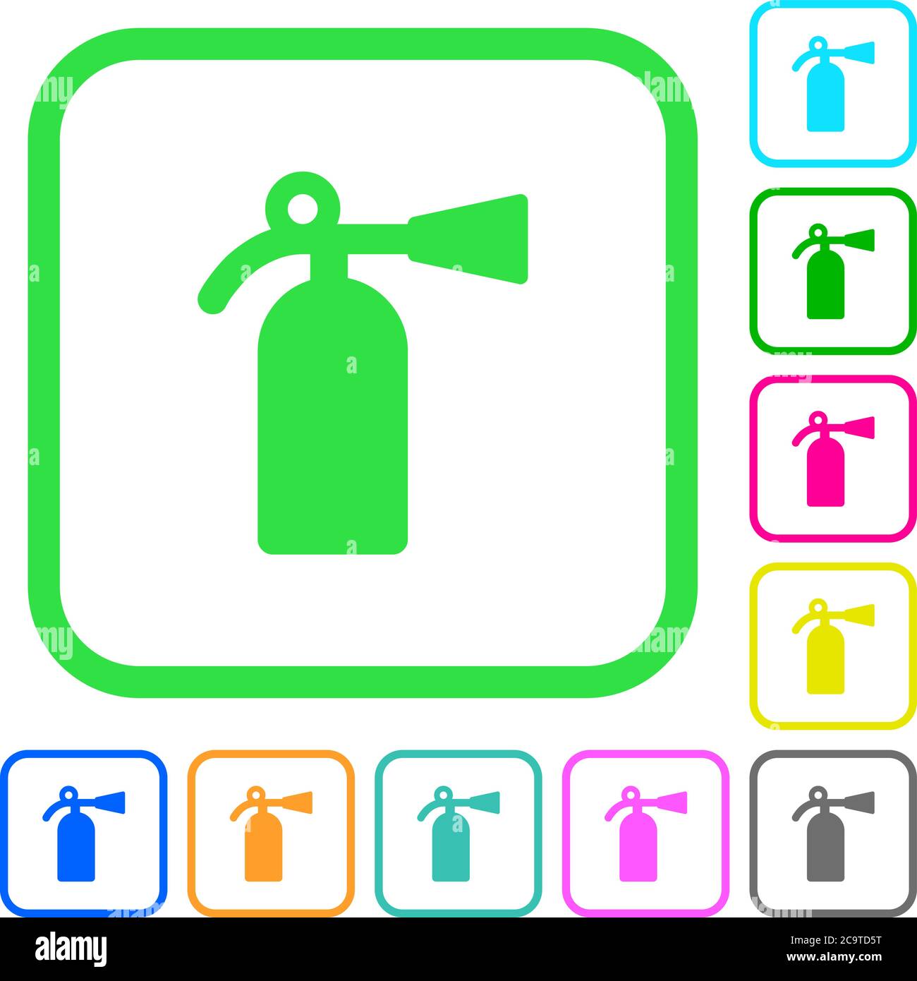 Fire extinguisher vivid colored flat icons in curved borders on white ...