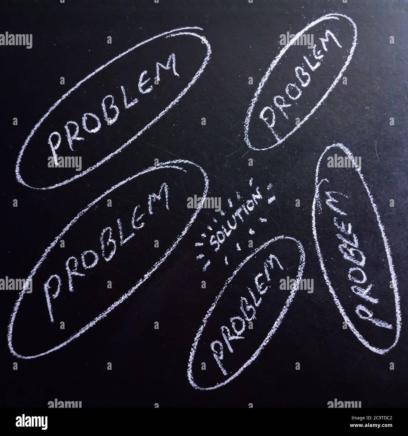 Solution hiding around problem concept word presented with drawing art ...
