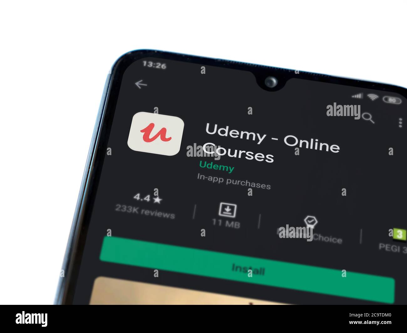 Lod, Israel - July 8, 2020: Udemy app play store page on the display of ...