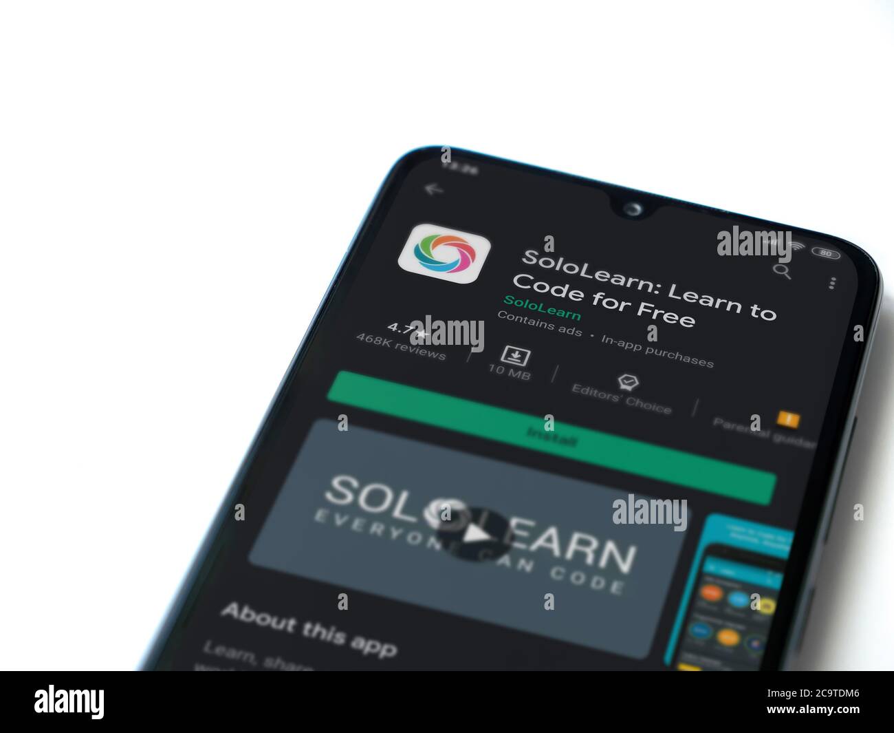 Lod, Israel - July 8, 2020: SoloLearn - Learning coding app play store page on the display of a ...