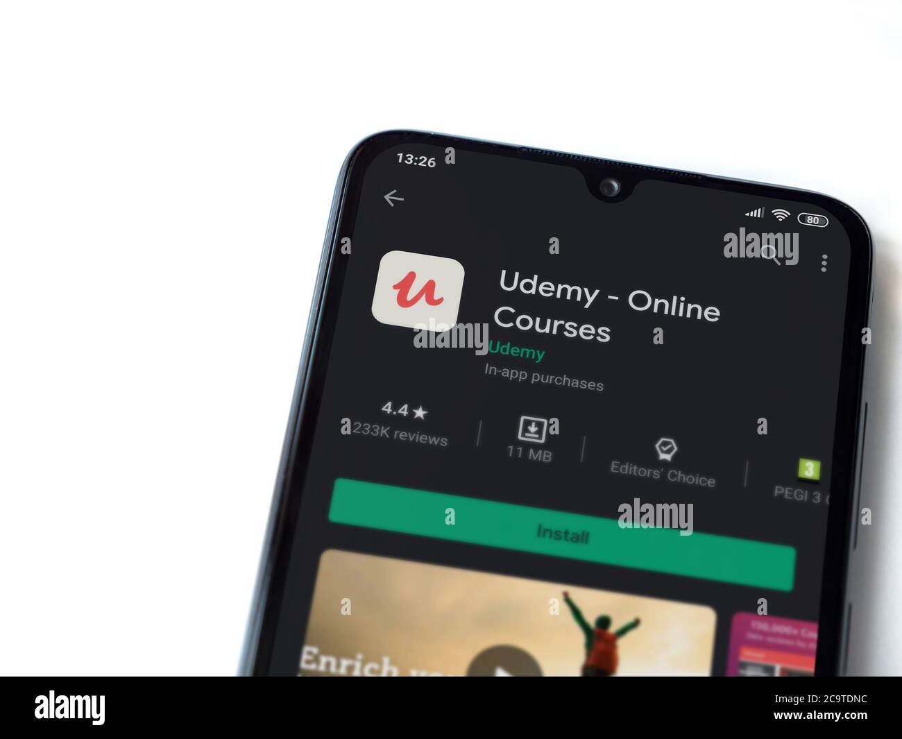 Lod, Israel - July 8, 2020: Udemy app play store page on the display of ...