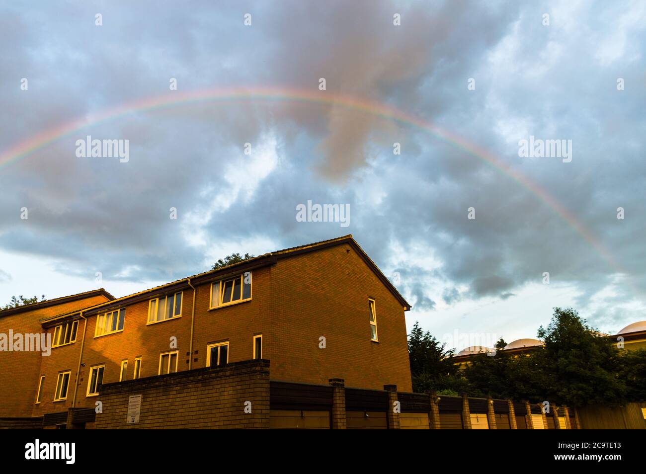 Rainbow over an estate building in London, England, UK Stock Photo - Alamy