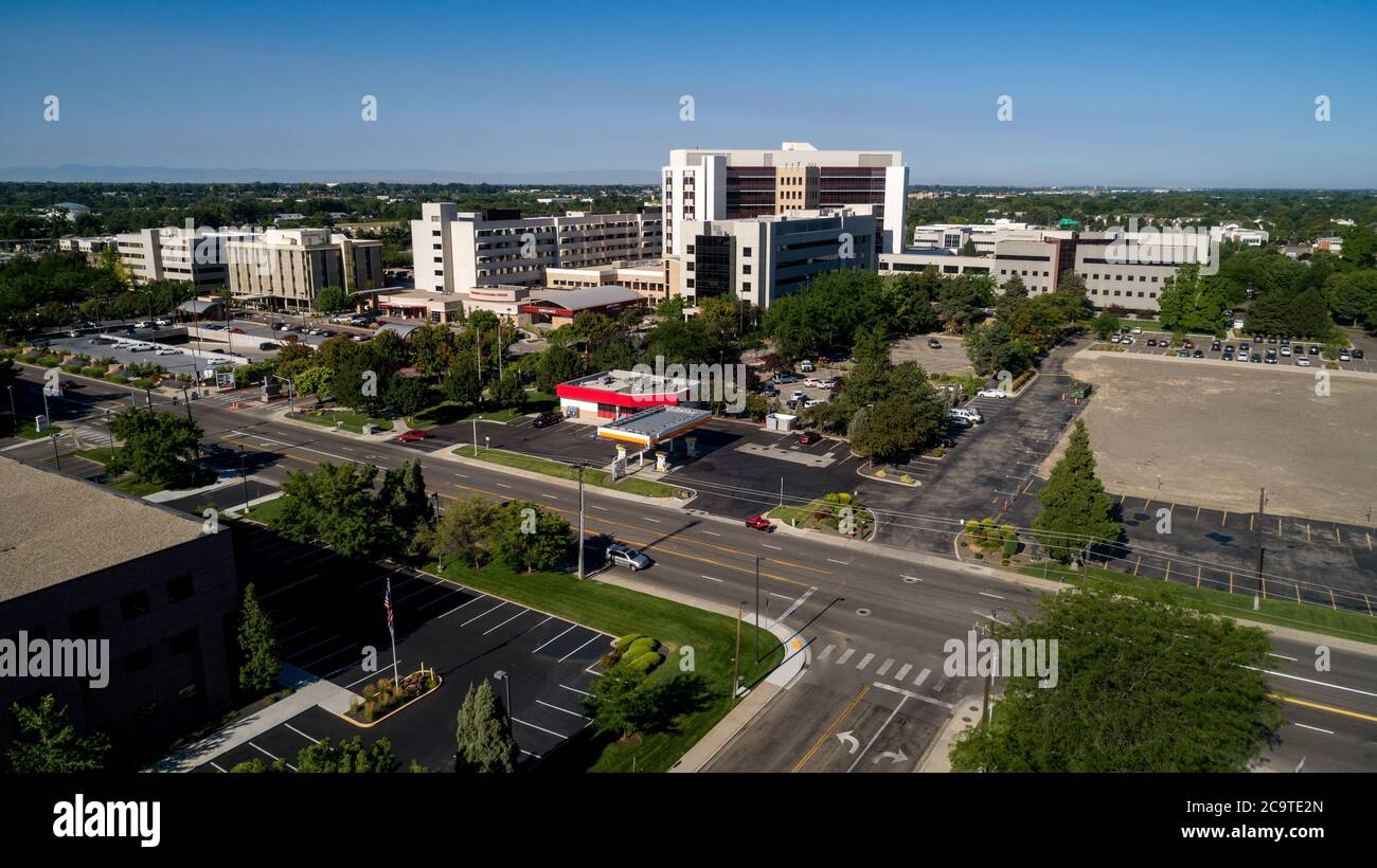 Aerial view of a local hospital with all of its buildings Stock Photo ...