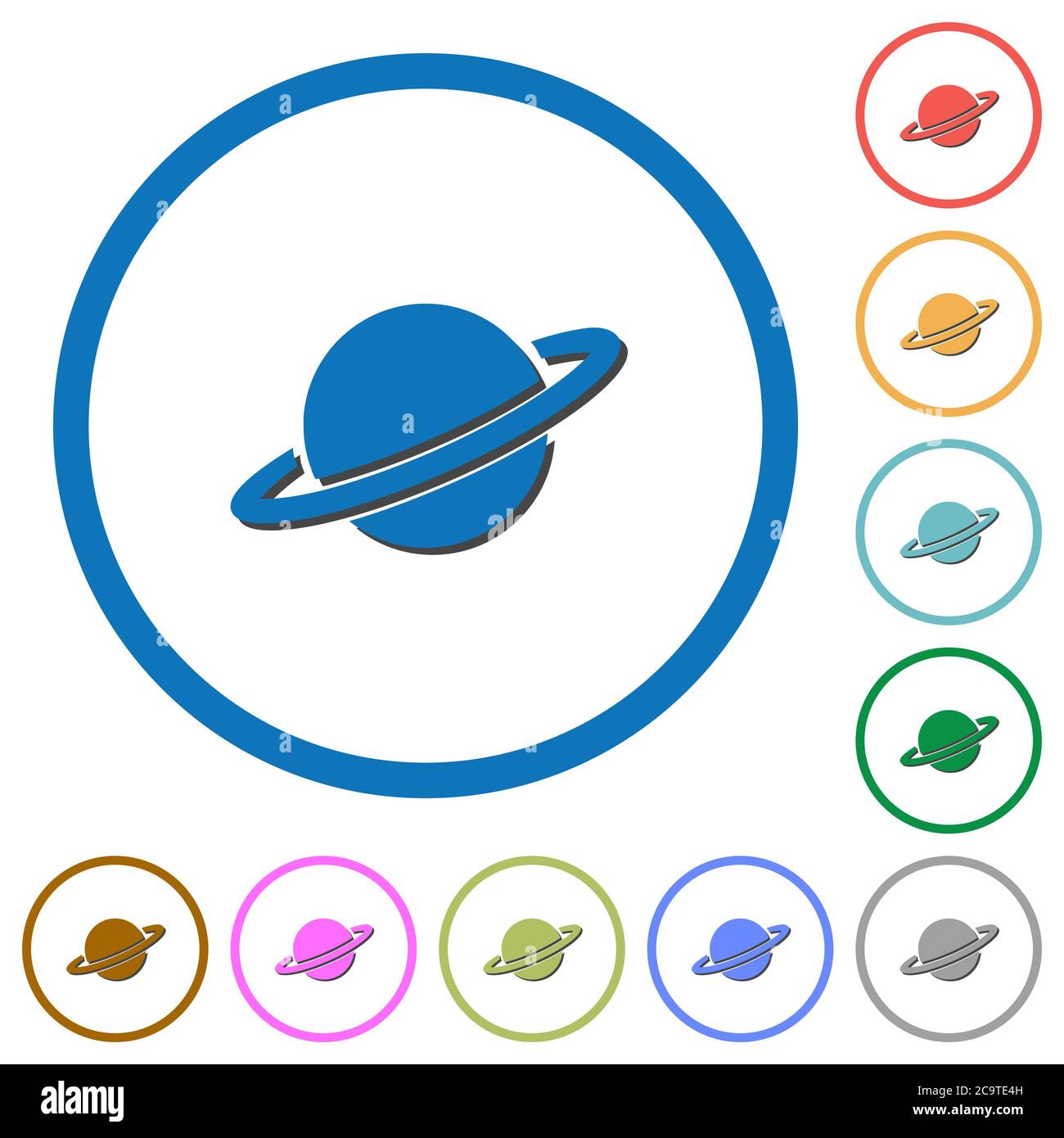 Planet flat color vector icons with shadows in round outlines on white ...