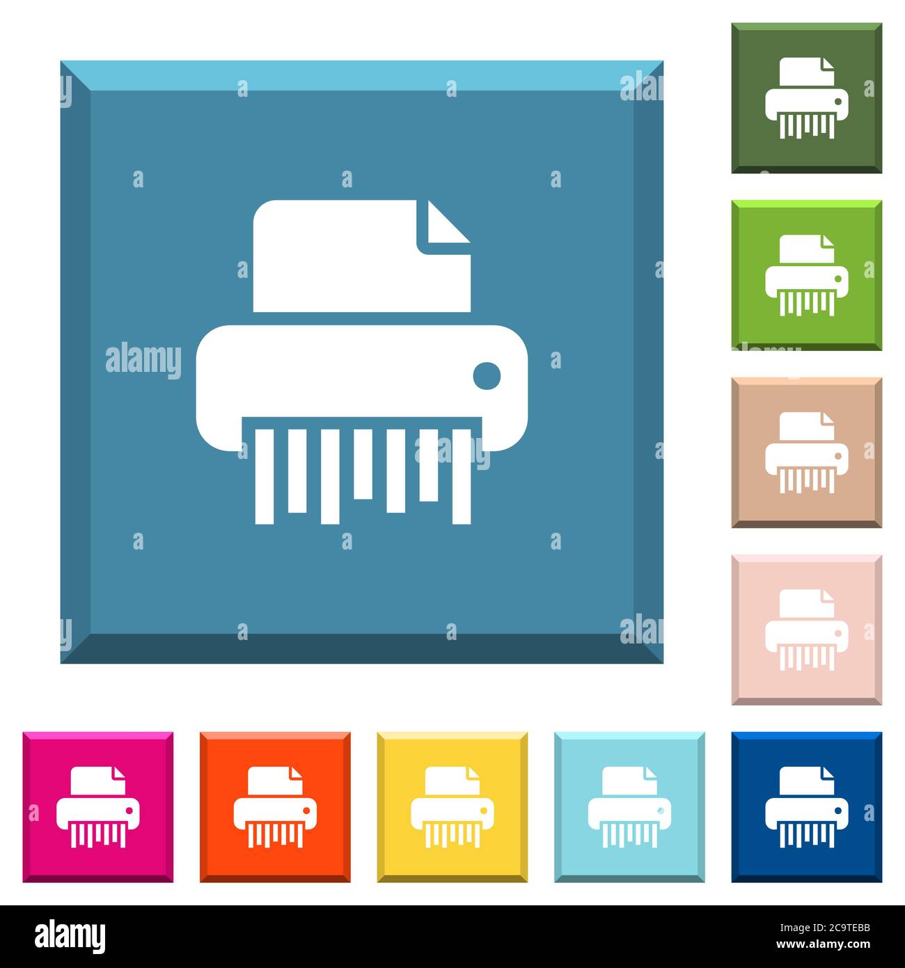 Office shredder white icons on edged square buttons in various trendy ...