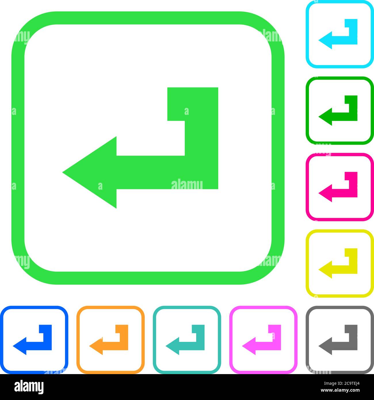 Return key vivid colored flat icons in curved borders on white ...