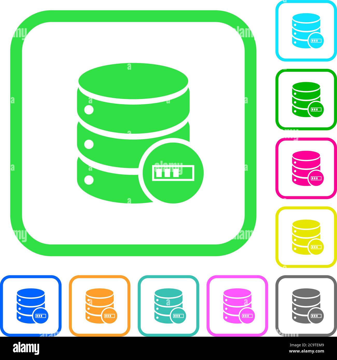 Database processing vivid colored flat icons in curved borders on white ...