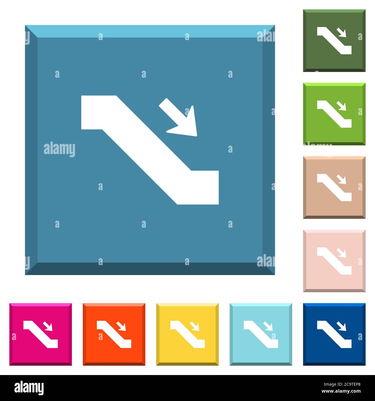 Escalator down sign white icons on edged square buttons in various ...