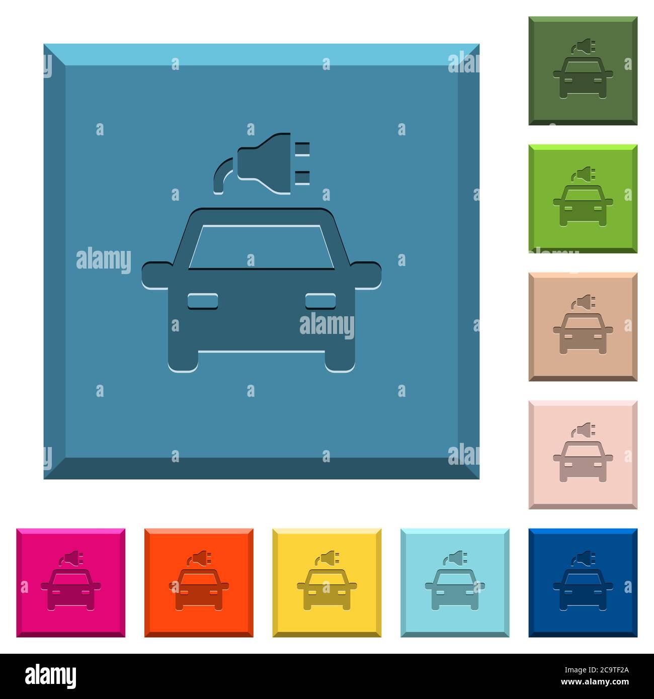 Electric car with connector engraved icons on edged square buttons in ...