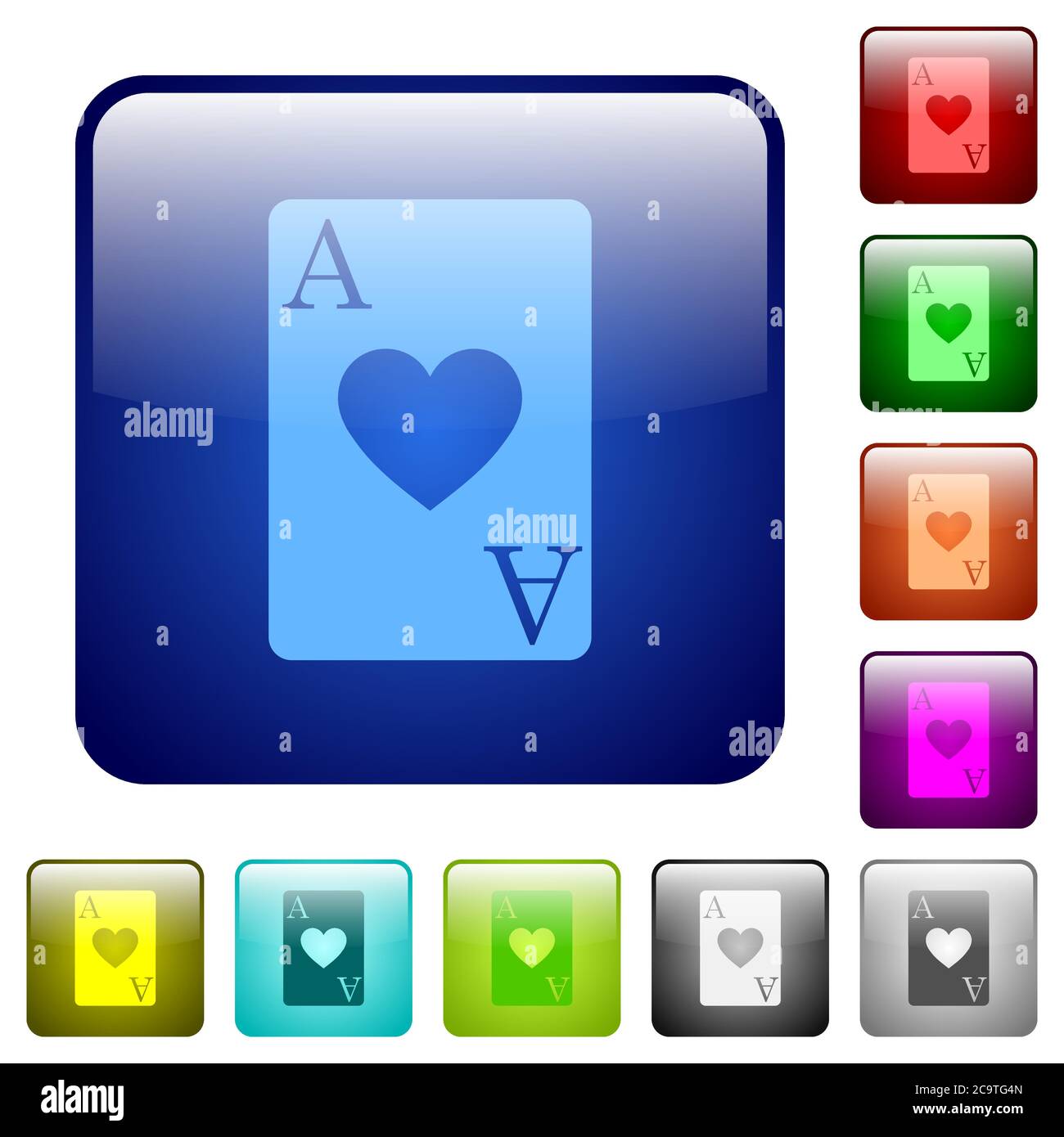 Ace Of Hearts Card Icons In Rounded Square Color Glossy Button Set Stock Vector Image And Art Alamy