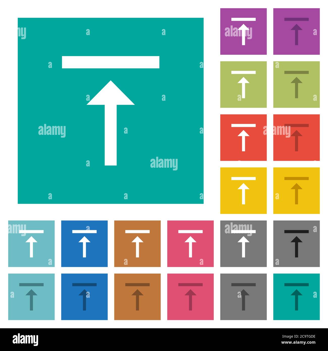 Vertical align top multi colored flat icons on plain square backgrounds ...