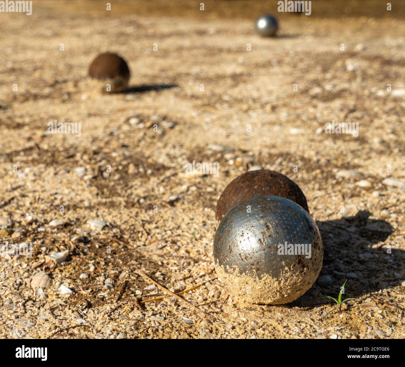 French traditional petanque game / Close up petanque balls Stock Photo ...