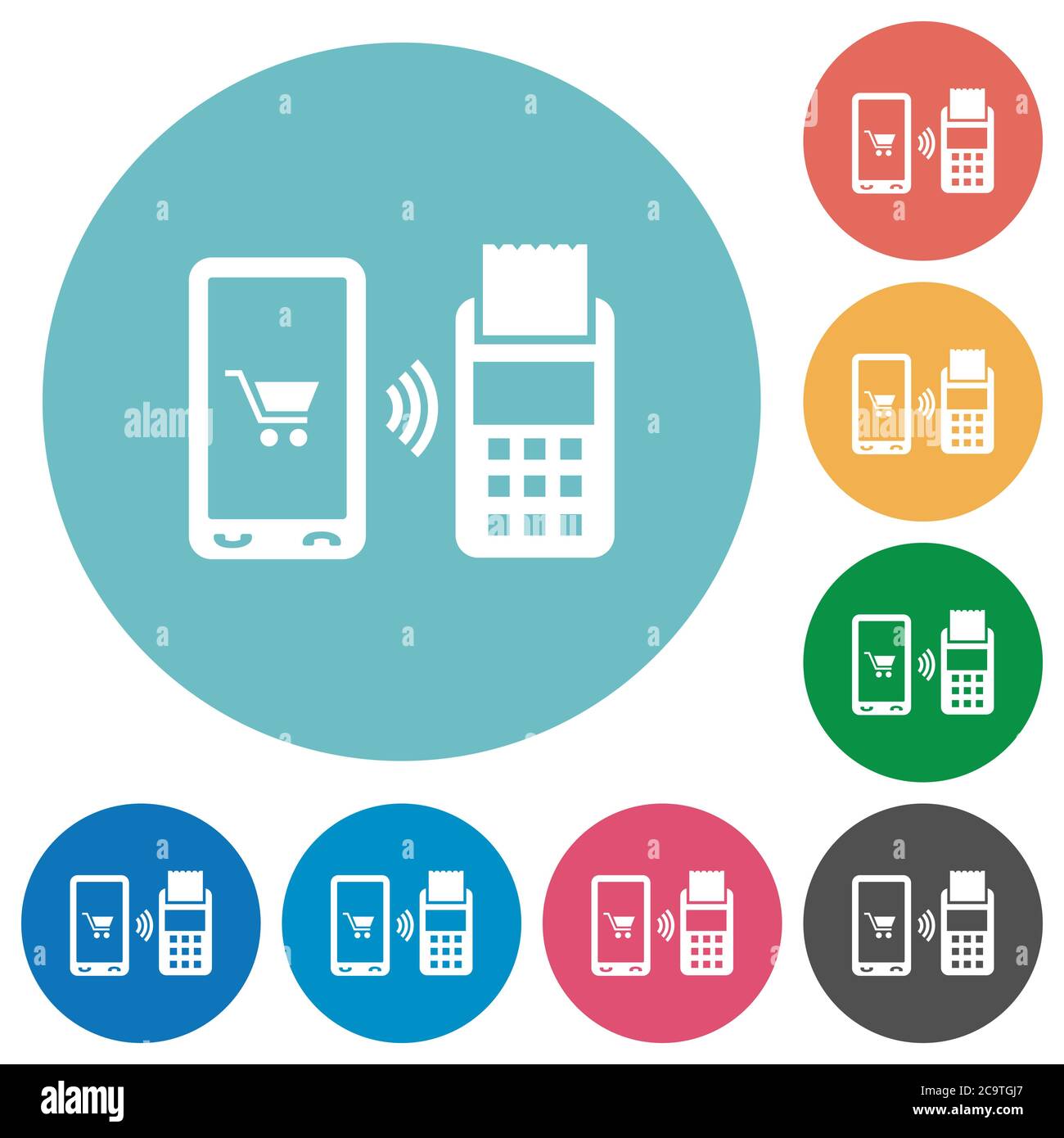 Mobile payment flat white icons on round color backgrounds Stock Vector ...