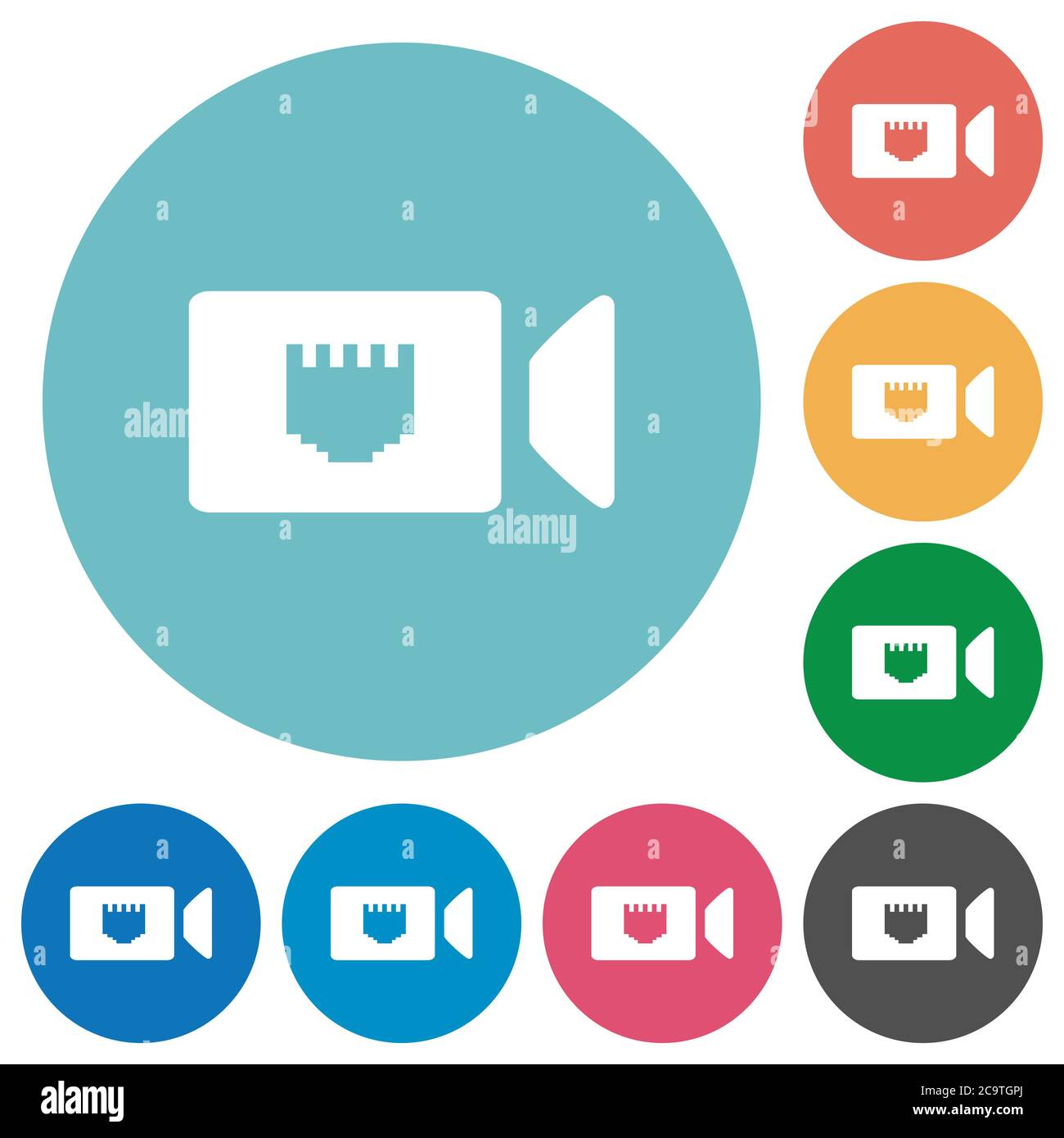 IP camera flat white icons on round color backgrounds Stock Vector ...