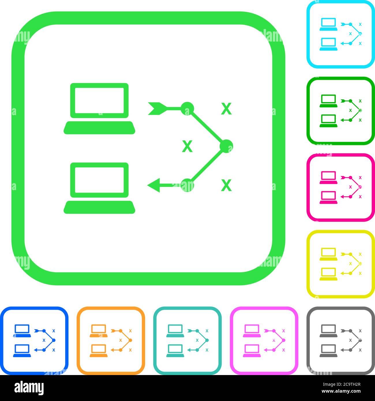 Traceroute remote computer vivid colored flat icons in curved borders ...