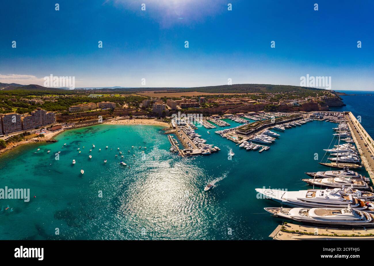 Aerial view, marina Port Adriano, El Toro, region Santa Ponca, Majorca ...