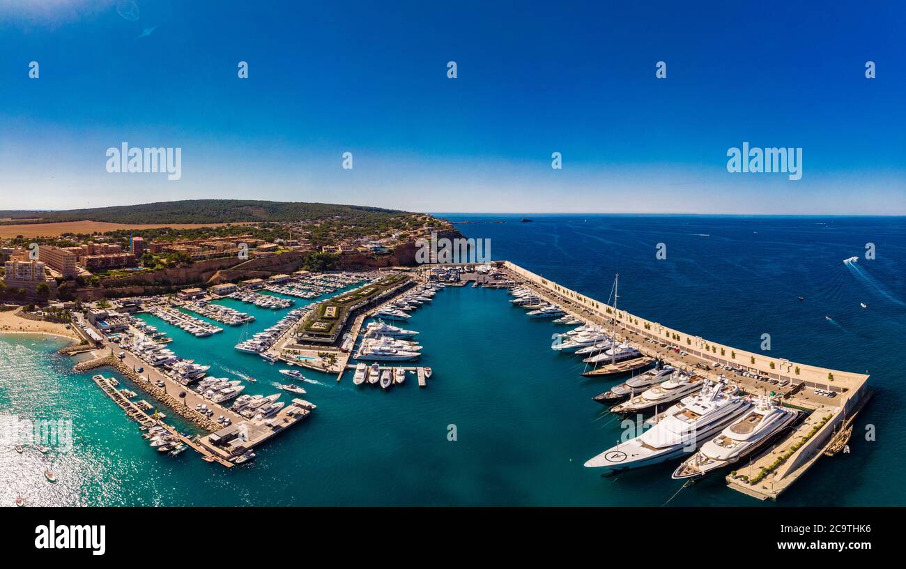 Aerial view, marina Port Adriano, El Toro, region Santa Ponca, Majorca ...