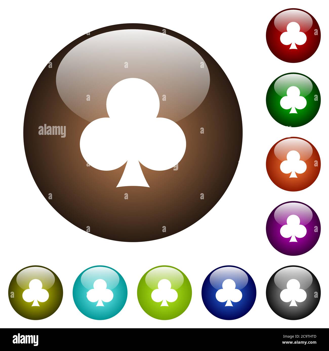 Club card symbol white icons on round glass buttons in multiple colors ...