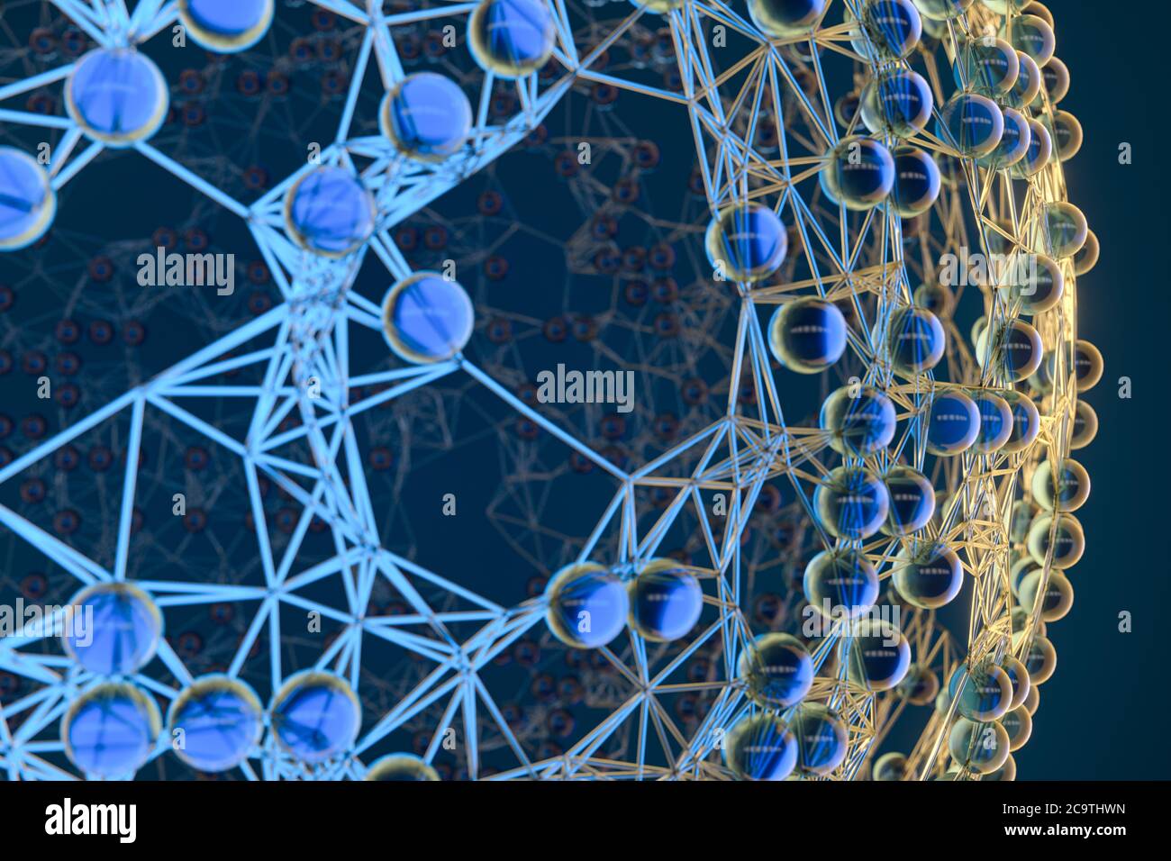 Blue biology grid with connect constrains, 3d rendering. Computer ...