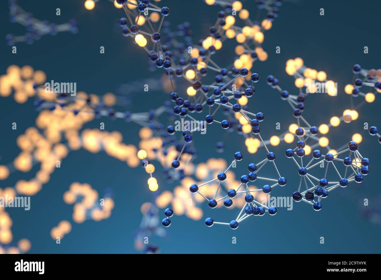 Blue biology grid with connect constrains, 3d rendering. Computer ...
