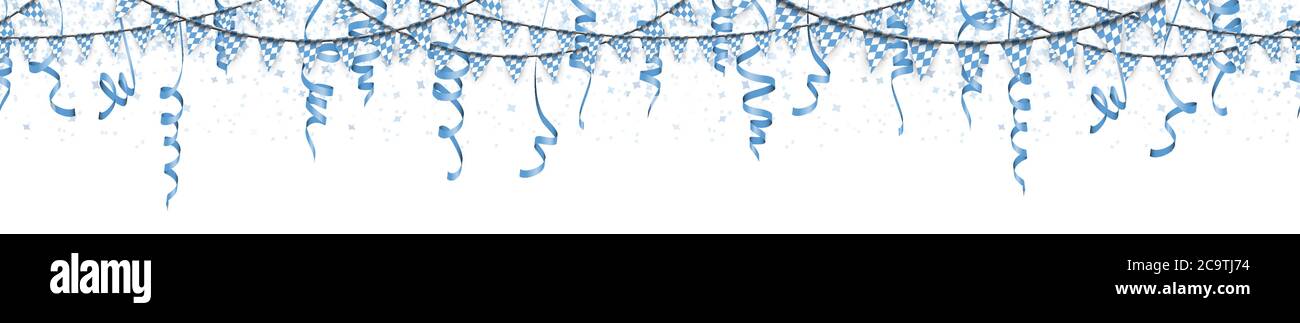 Oktoberfest garlands having blue-white checkered pattern, streamers and blue confetti Stock ...