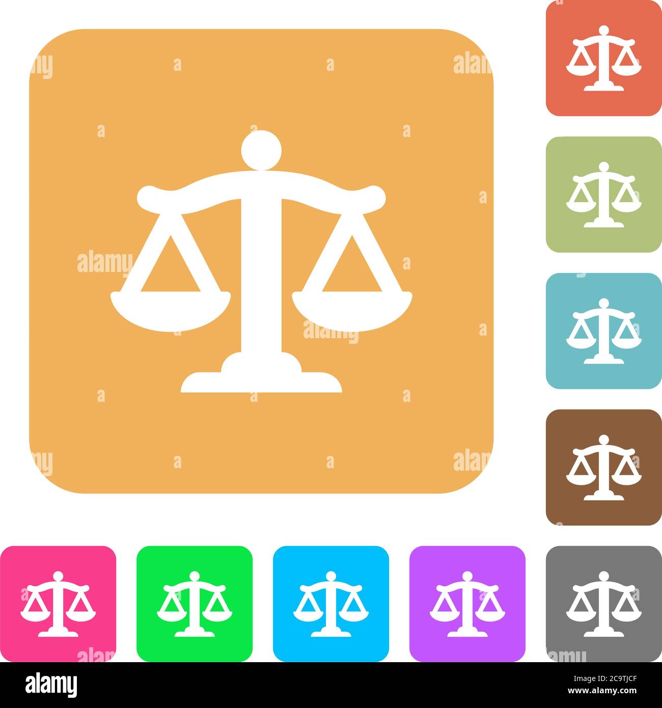 Scale of law flat icons on rounded square vivid color backgrounds Stock ...