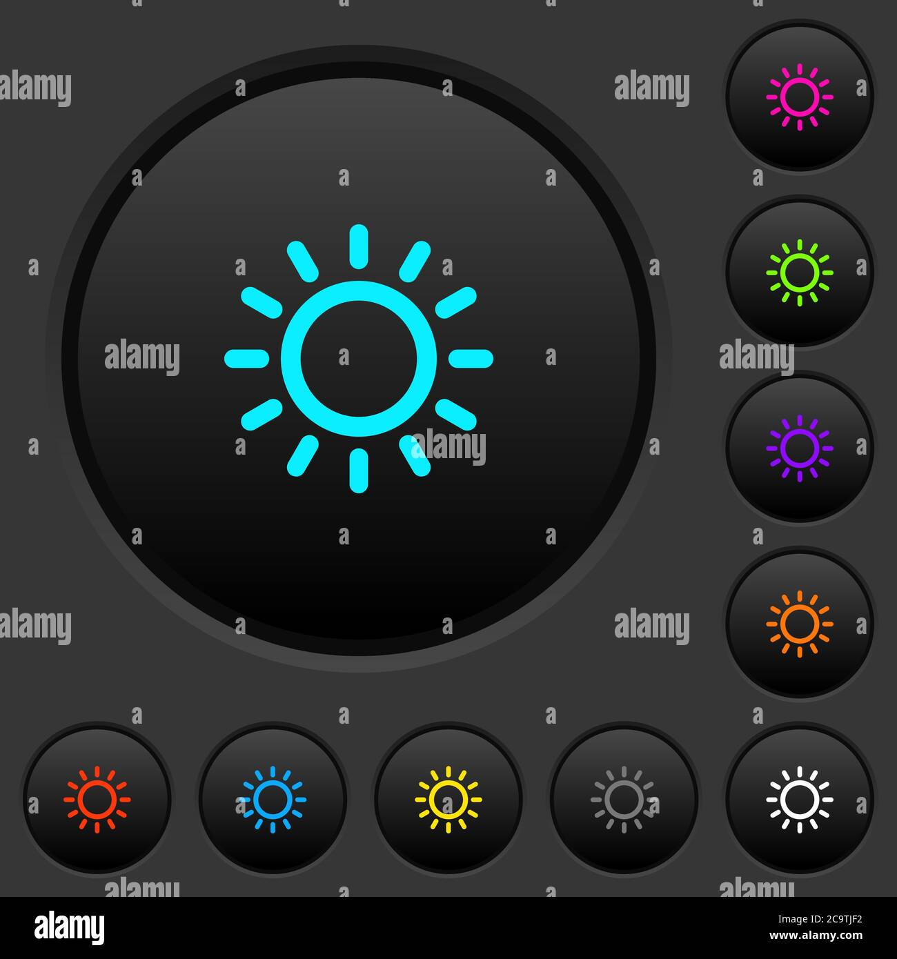 Brightness control dark push buttons with vivid color icons on dark ...