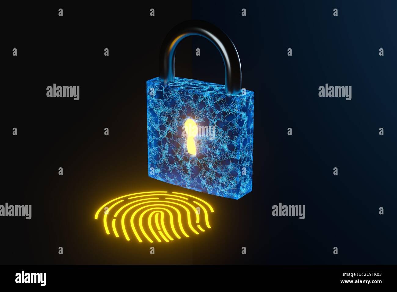 Security lock with fingerprint identification, 3d rendering. Computer ...