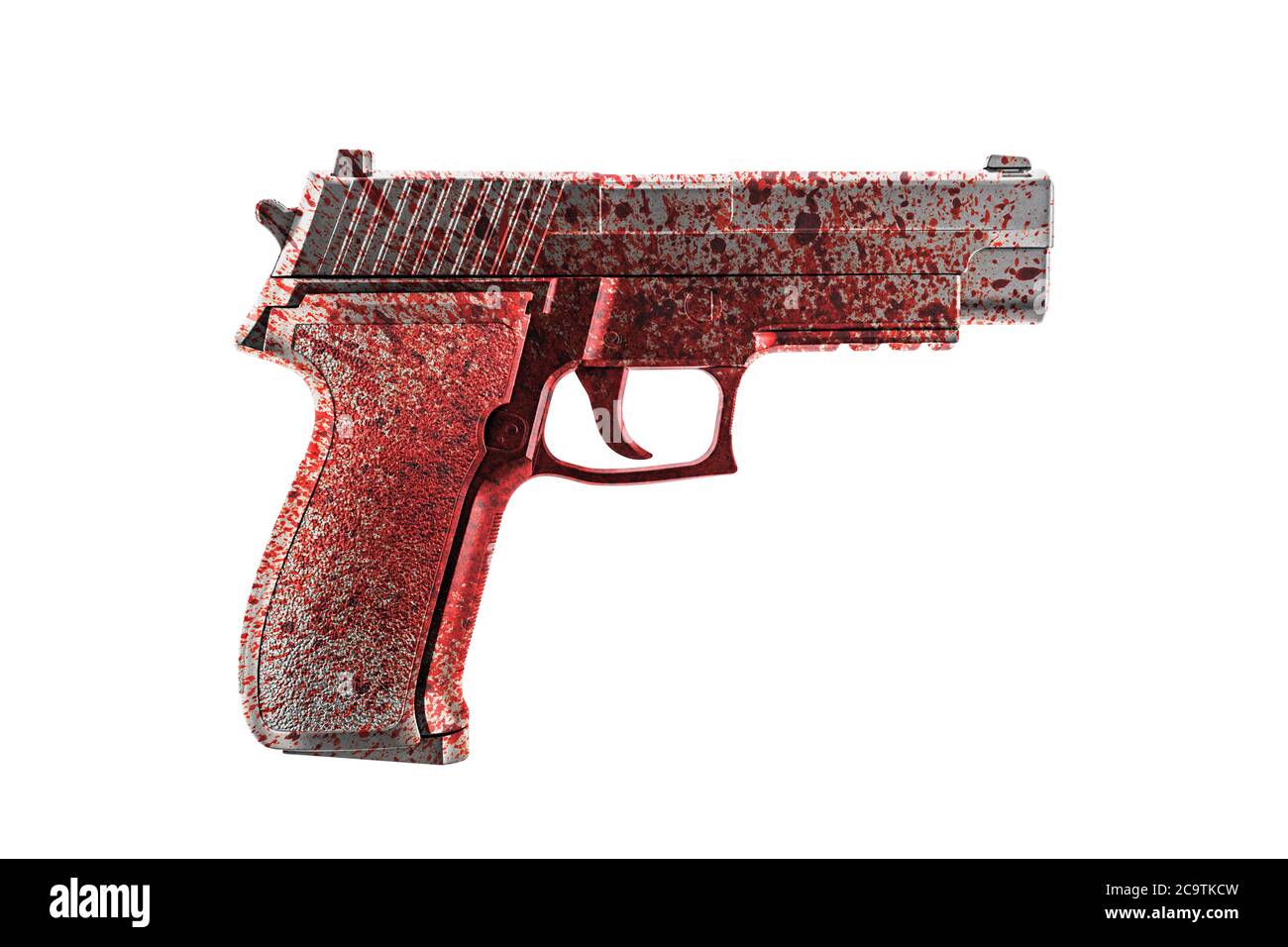 Pistol gun in red blood isolated on white background with clipping path ...