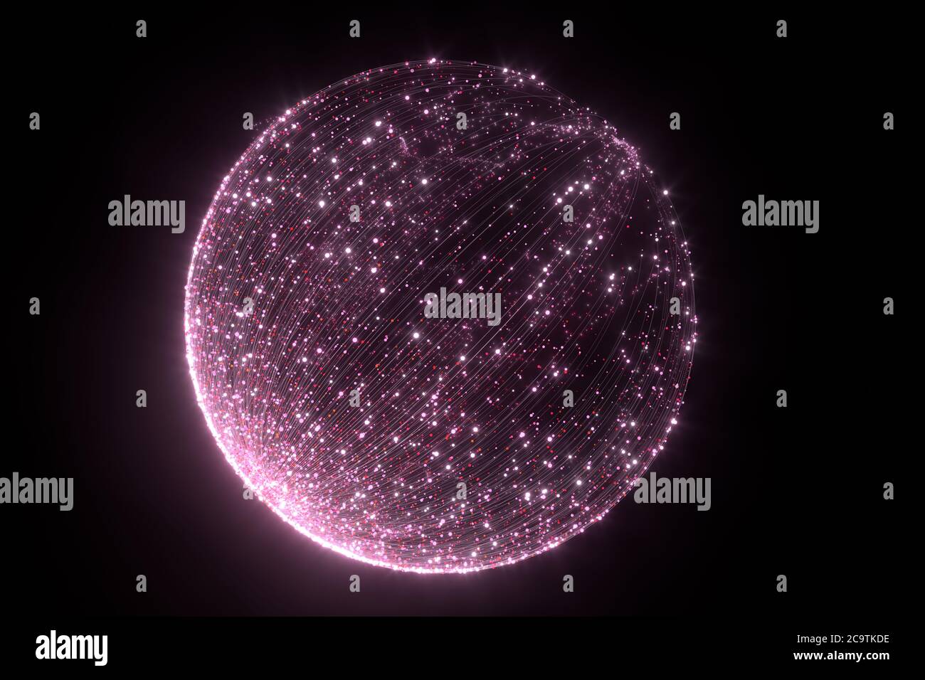 Glowing pink particles with trails, 3d rendering. Computer digital ...