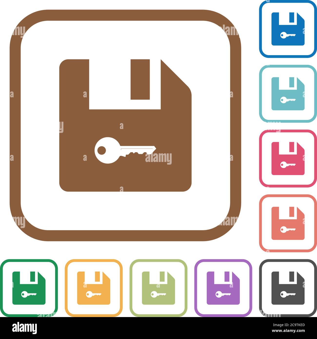 Encrypt file simple icons in color rounded square frames on white ...