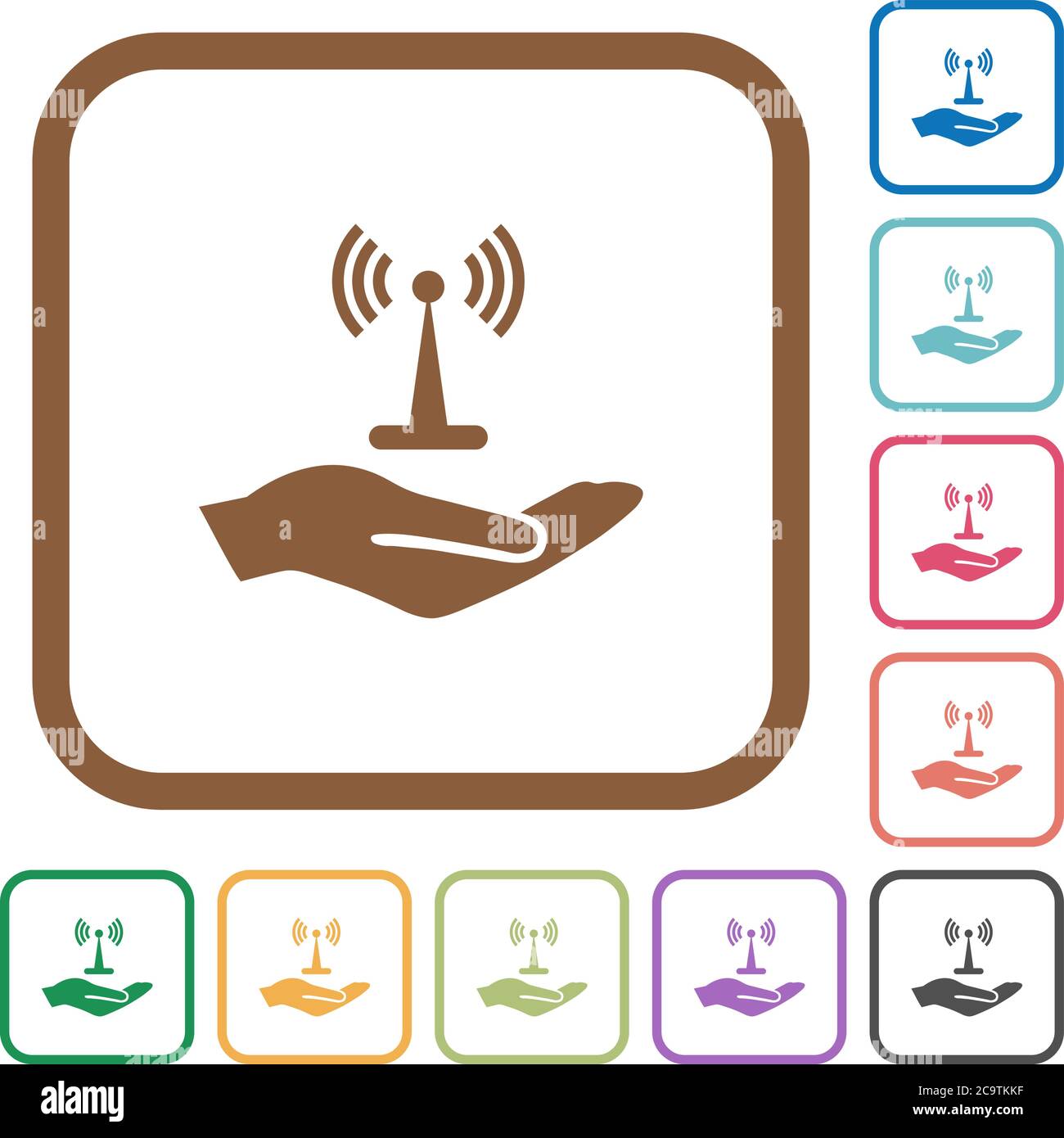 Sharing wireless network simple icons in color rounded square frames on white background Stock ...