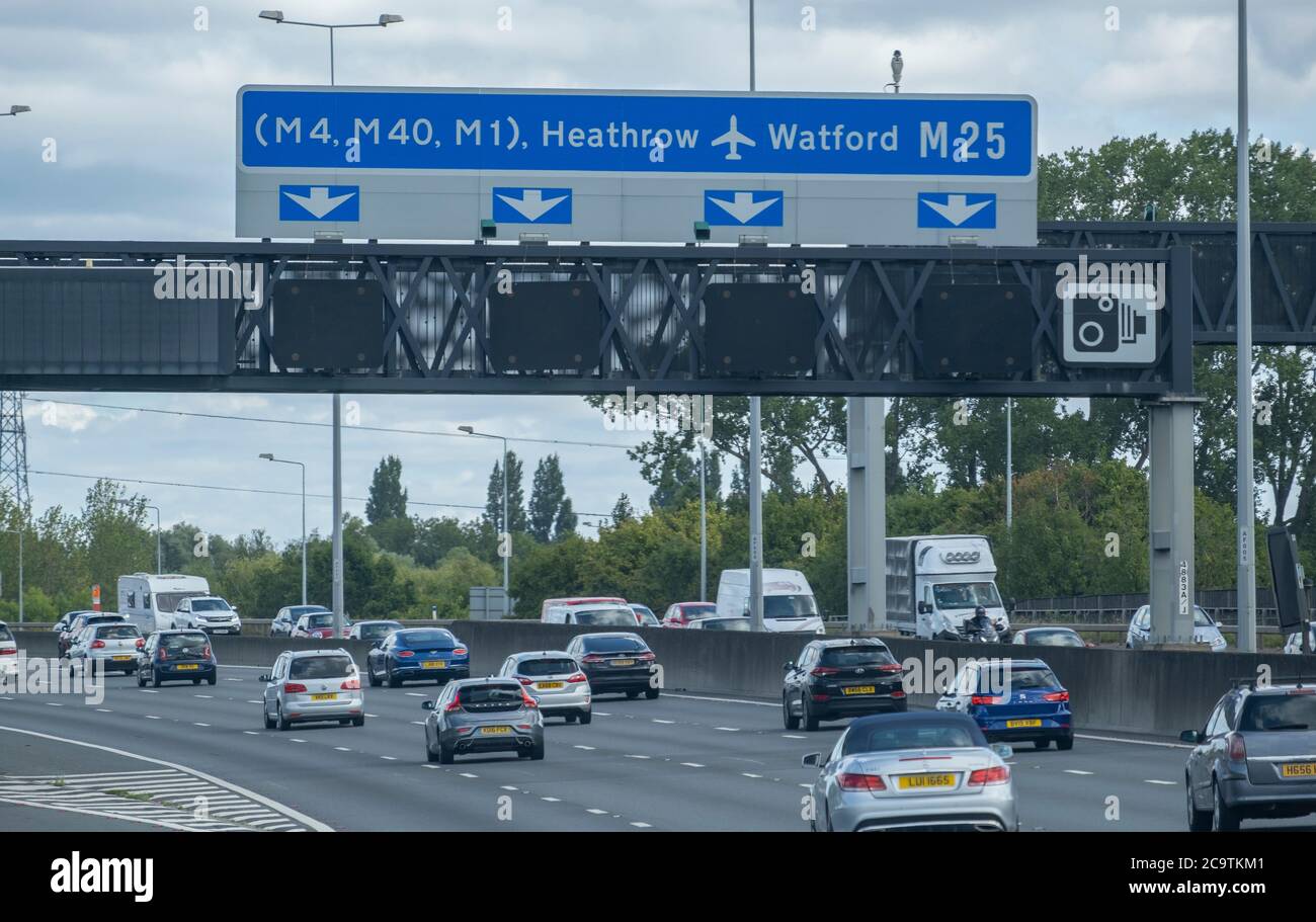 Traffic On The M25 Motorway Near To Heathrow Airport High Resolution ...