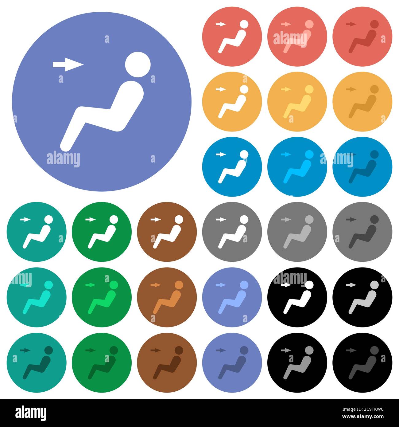 Car air flow direction head multi colored flat icons on round ...