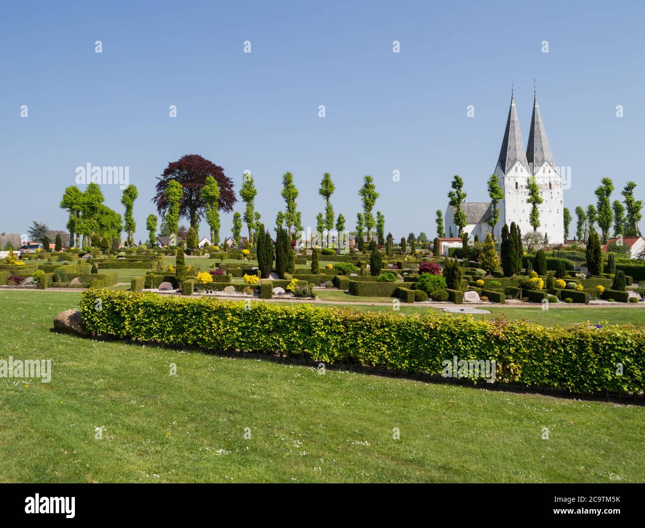 Church and Cemetery in a Small Countryside Town in Denmark Stock Photo ...