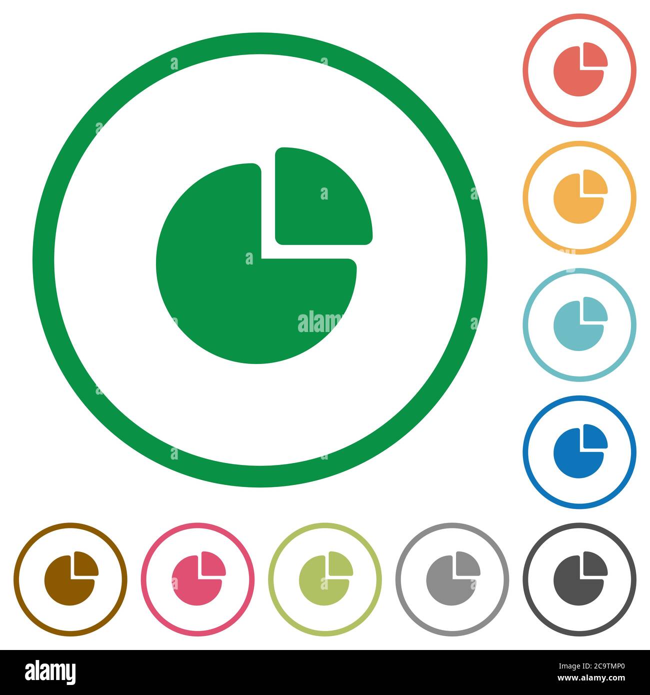 Pie chart flat color icons in round outlines on white background Stock ...