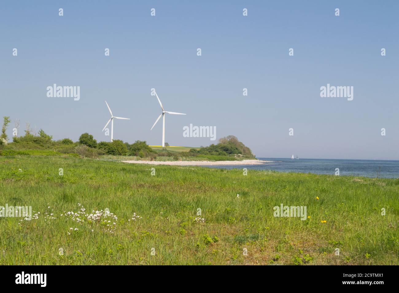 Coastal Landscape Scenery with Wind Turbine in Denmark Stock Photo - Alamy