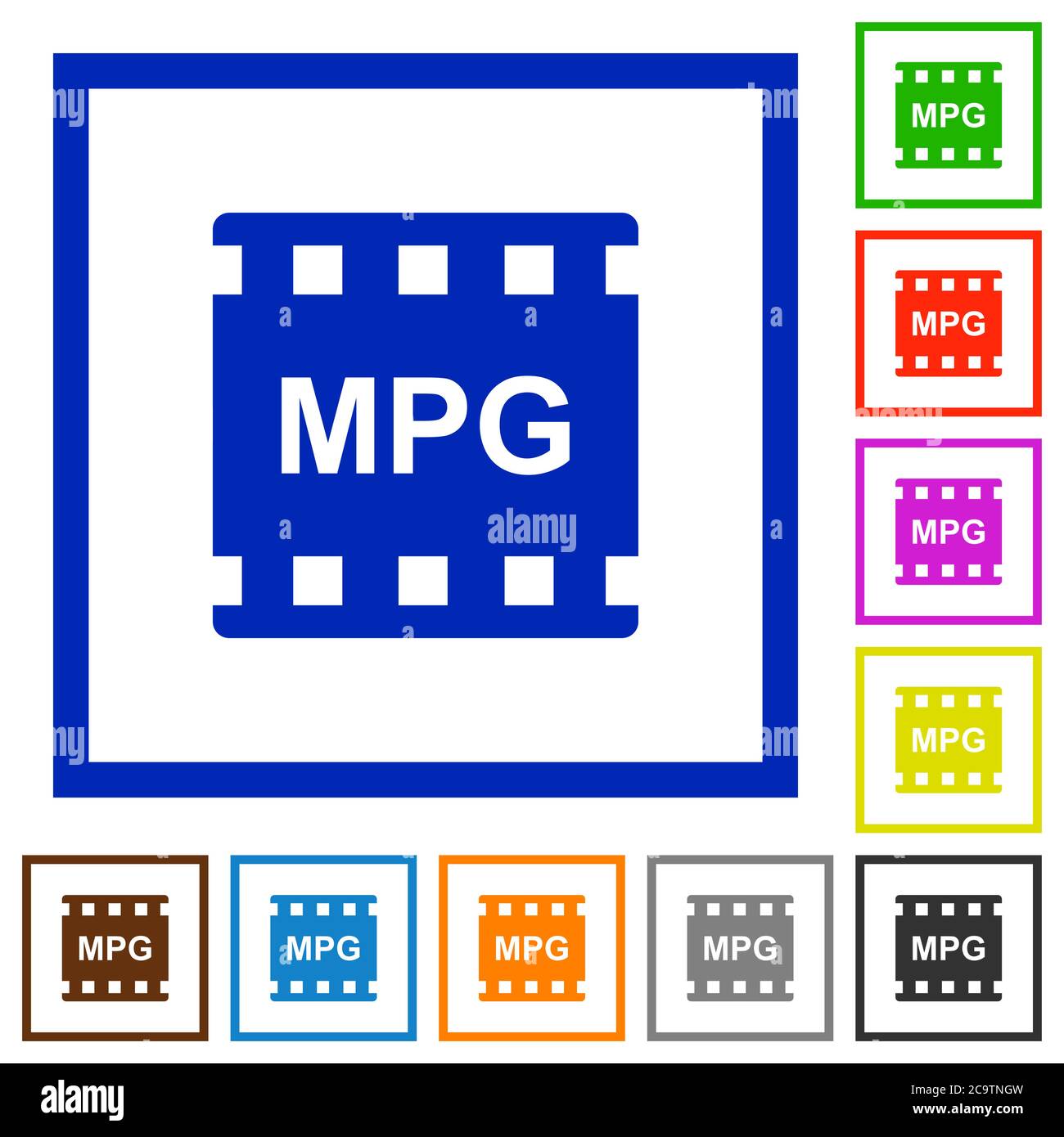 MPG movie format flat color icons in square frames on white background ...