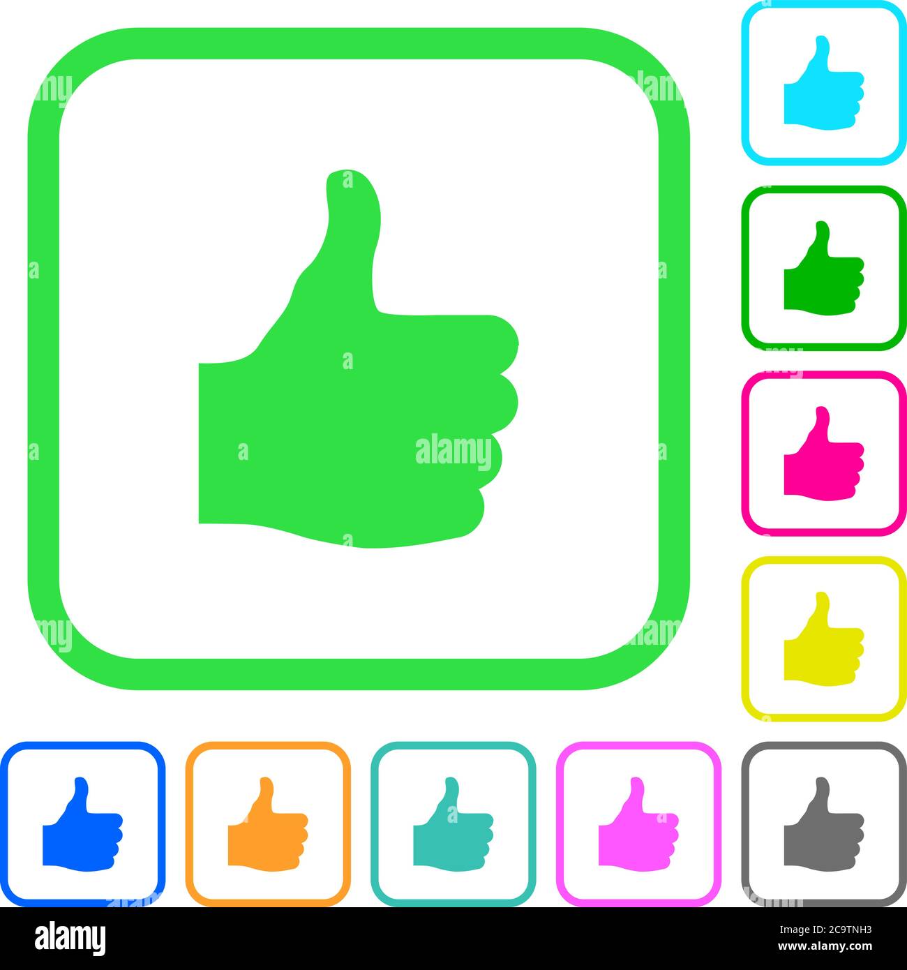 Thumbs up vivid colored flat icons in curved borders on white ...