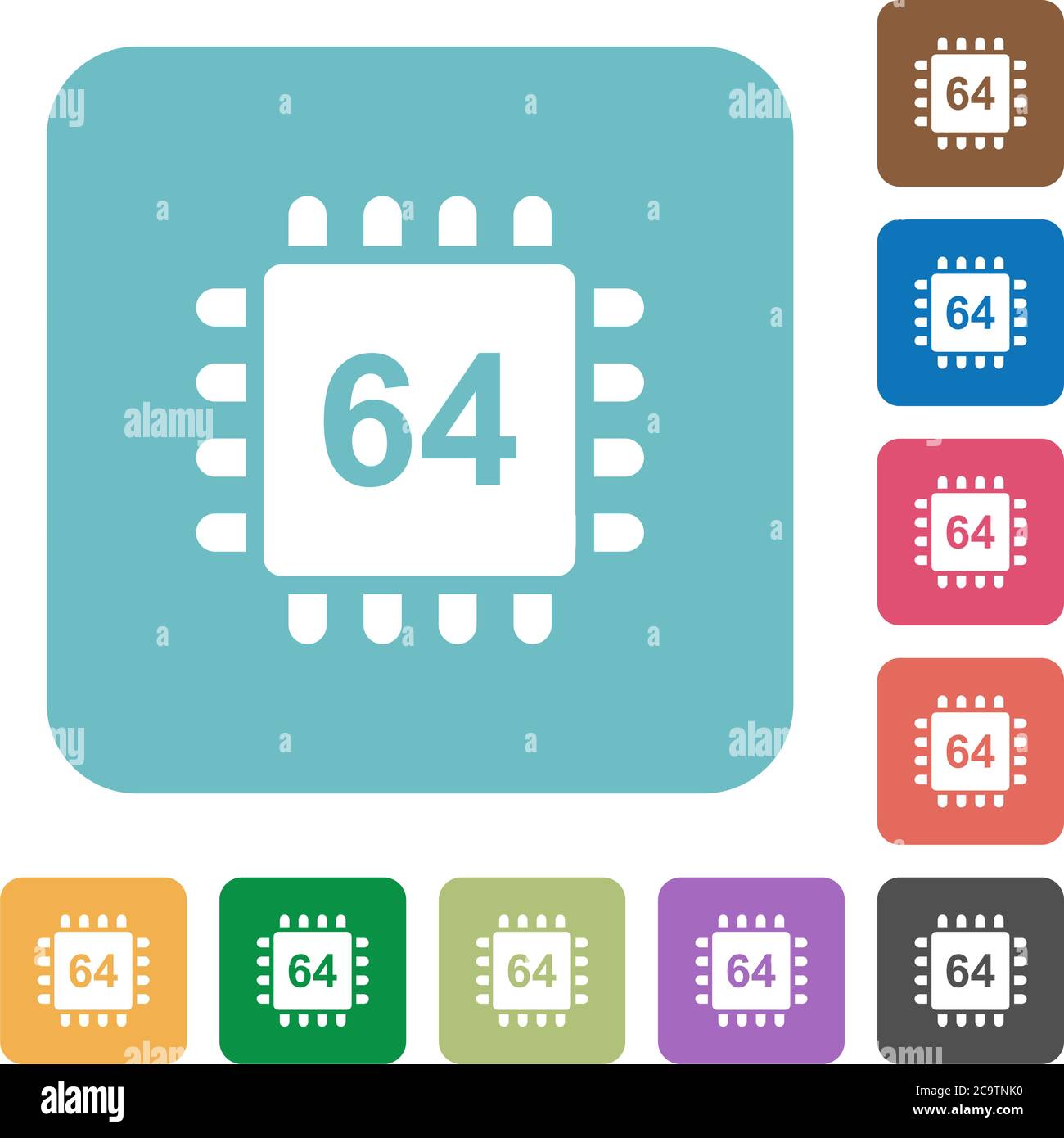 Microprocessor 64 bit architecture white flat icons on color rounded ...