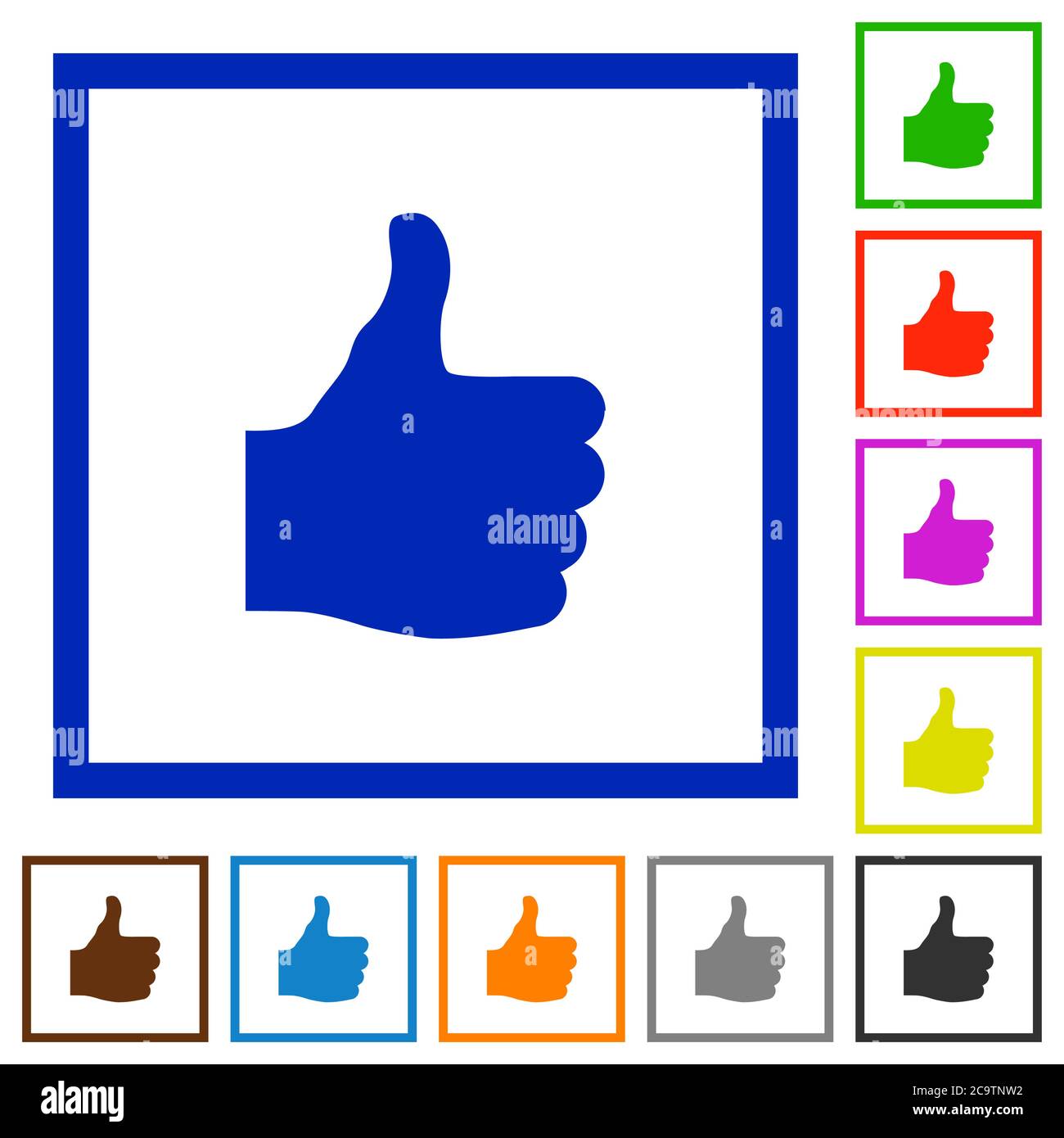 Thumbs up flat color icons in square frames on white background Stock ...