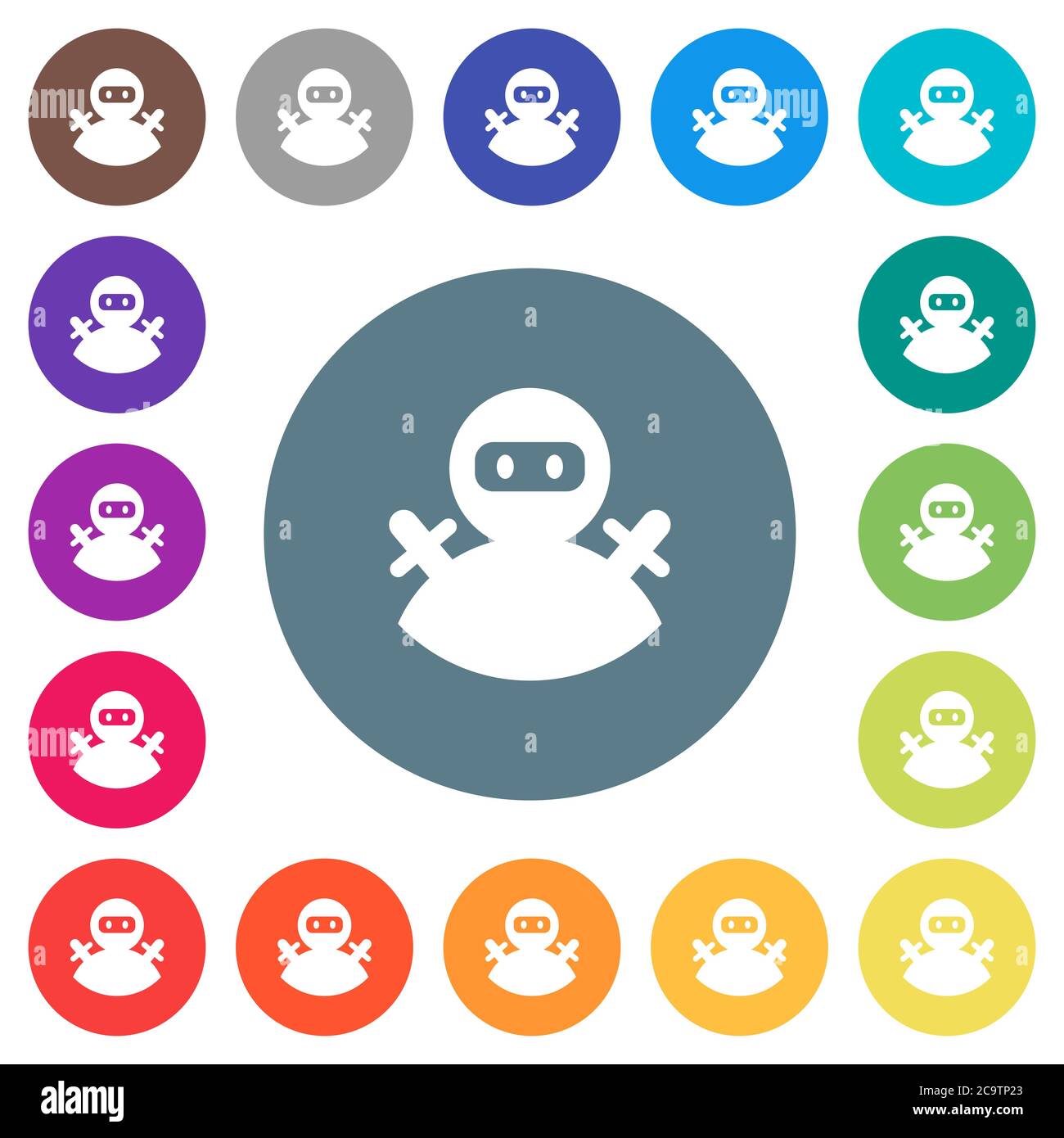 Ninja avatar flat white icons on round color backgrounds. 17 background ...
